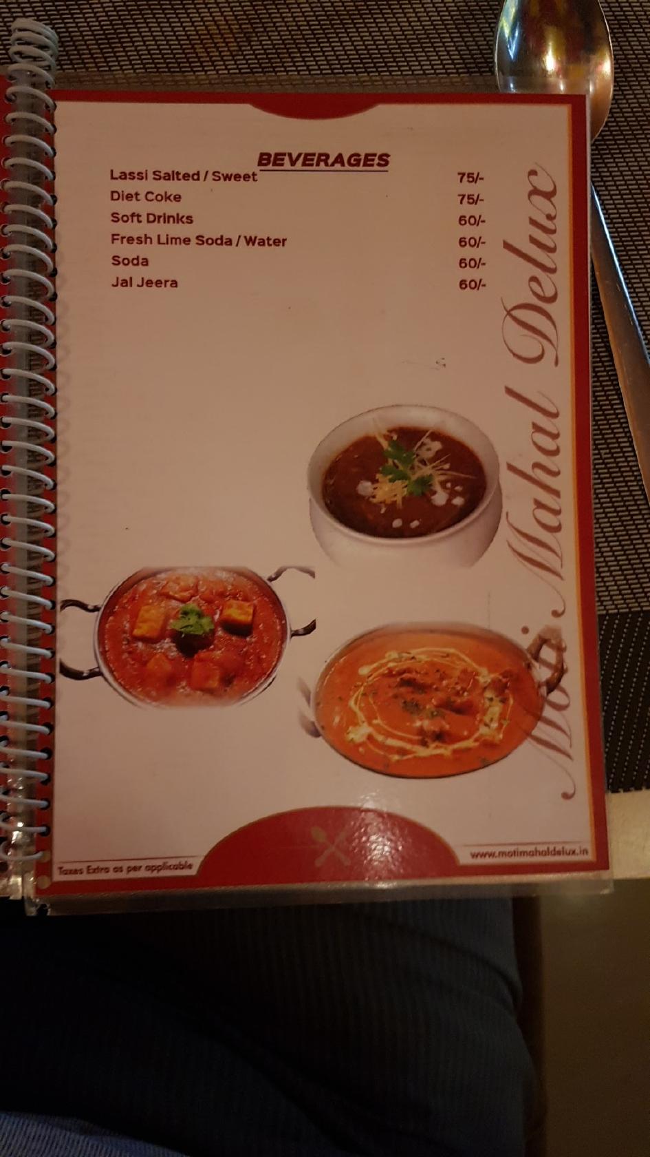Menu at Moti Mahal Delux, Mussoorie, Kulri