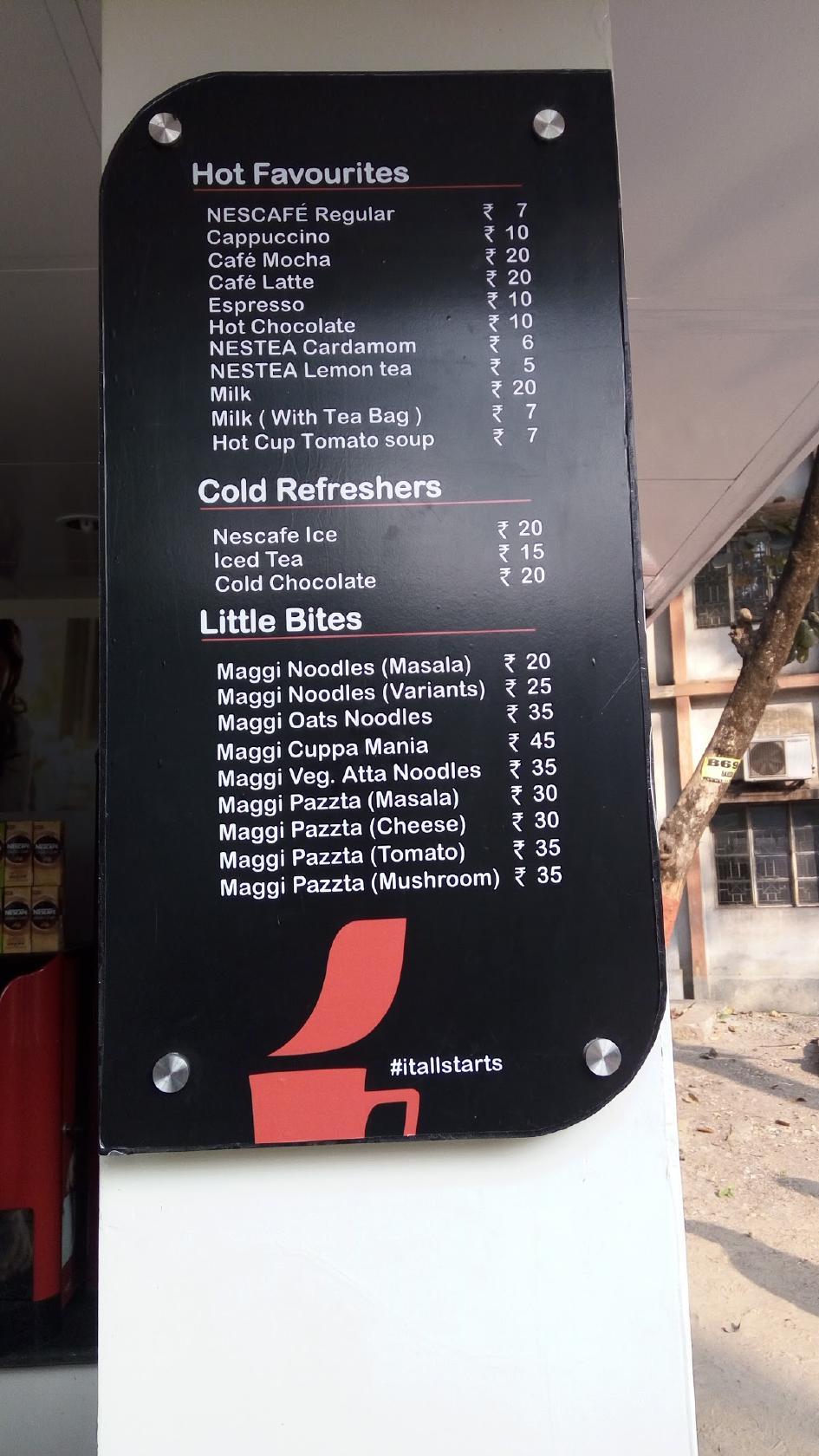 Menu at Nescafe, Durgapur, G7XR+6W9
