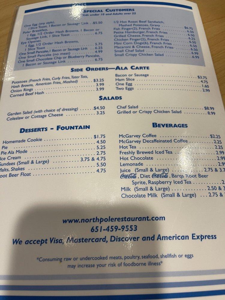 Carta de North Pole Restaurant, Newport