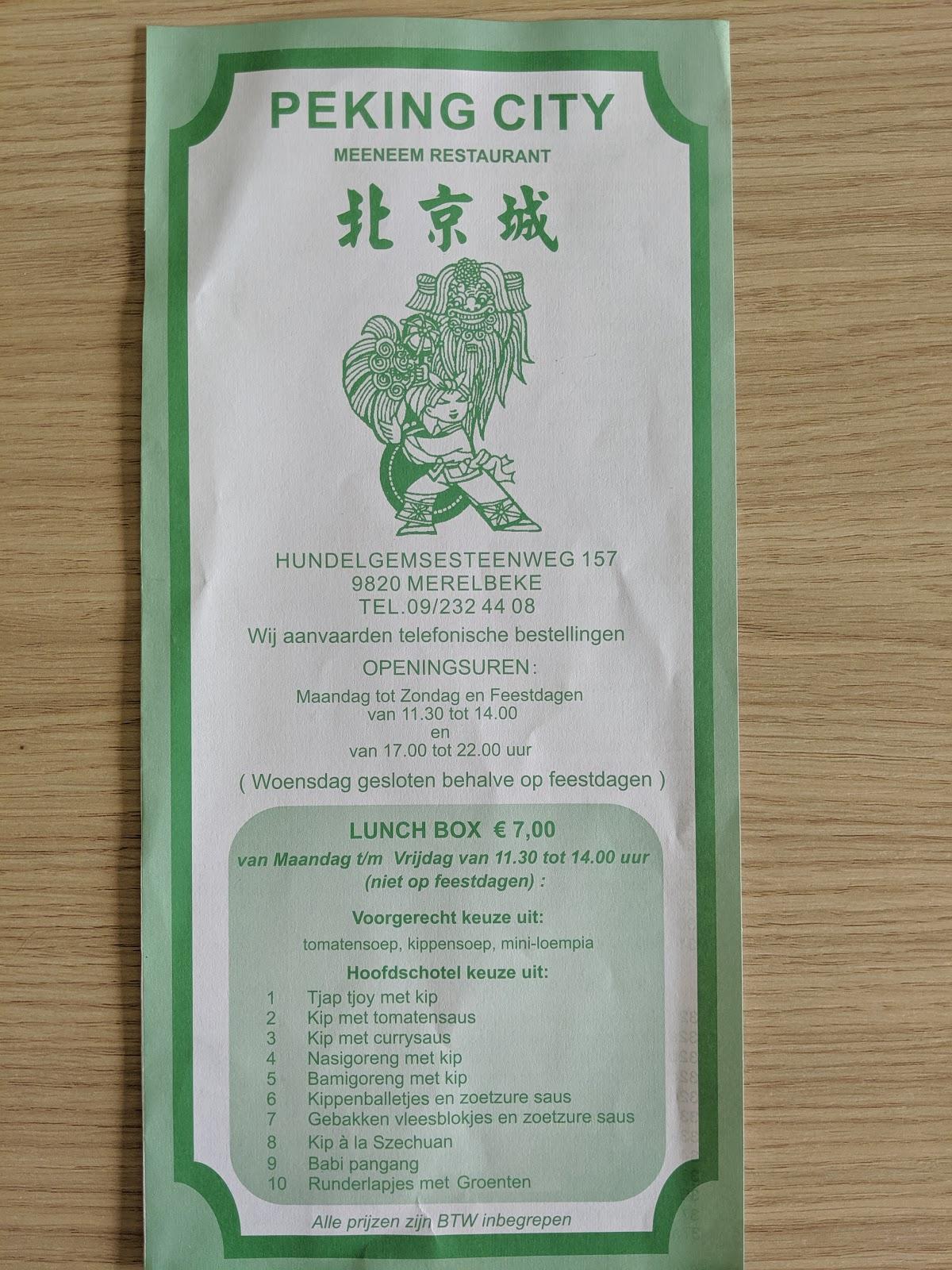 Menu at Peking City, Merelbeke