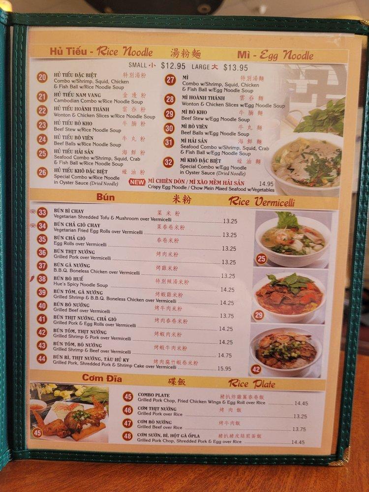 Menu at Pho New Saigon restaurant, Foster City