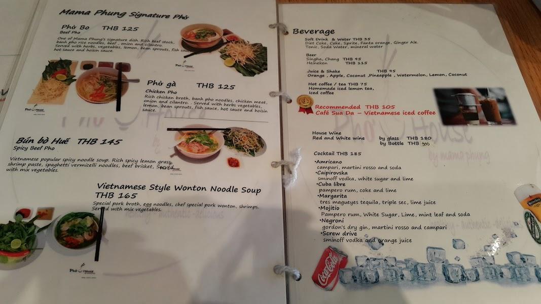 Menu at Pho house by Mama phung restaurant, Pa Tong