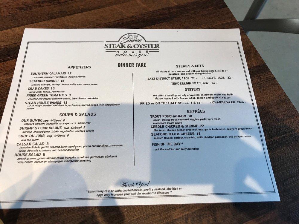 Menu at Soiree steakhouse, Kansas City