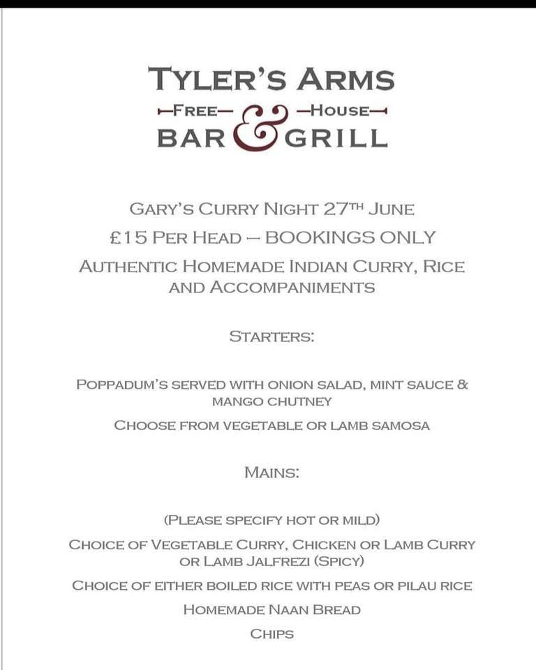Menu at Tyler's Arms pub & bar, Nelson