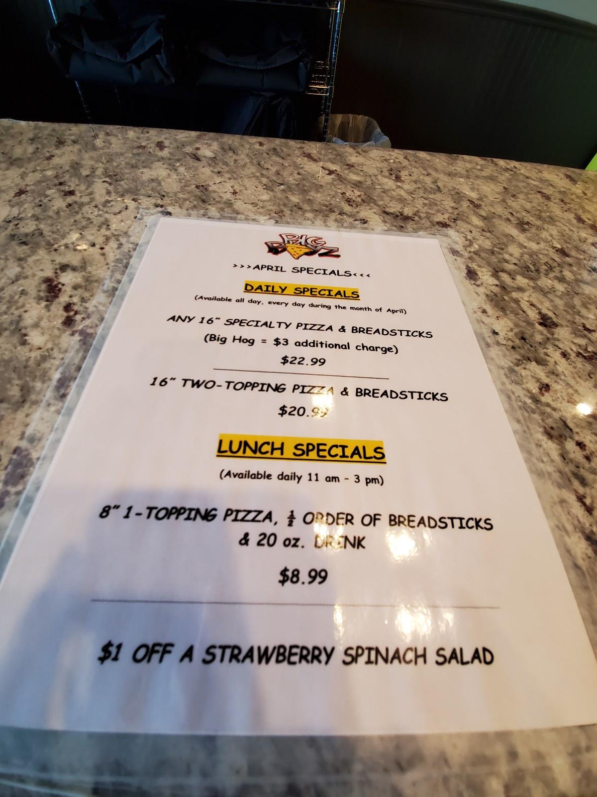 Menu at Big Boyz Pizza pizzeria, Richmond