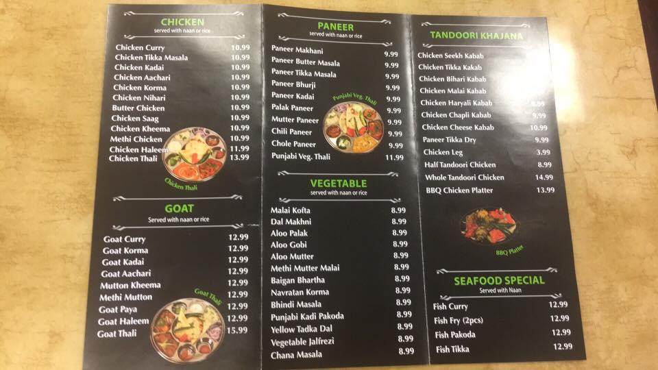 Menu at Chandni Chowk restaurant, Woodbridge Township, Oak Tree Rd