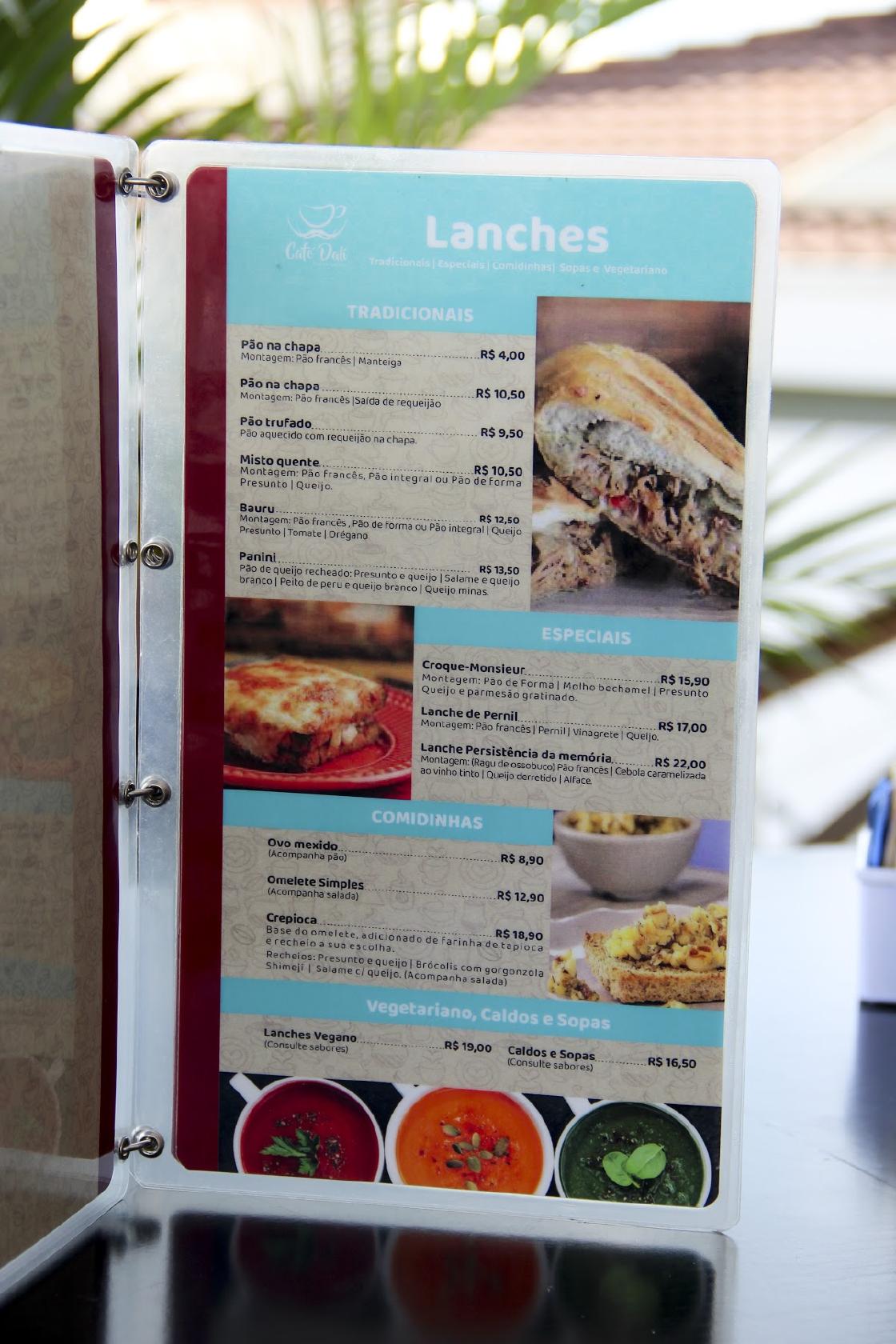 Menu em Café Dalí, Atibaia