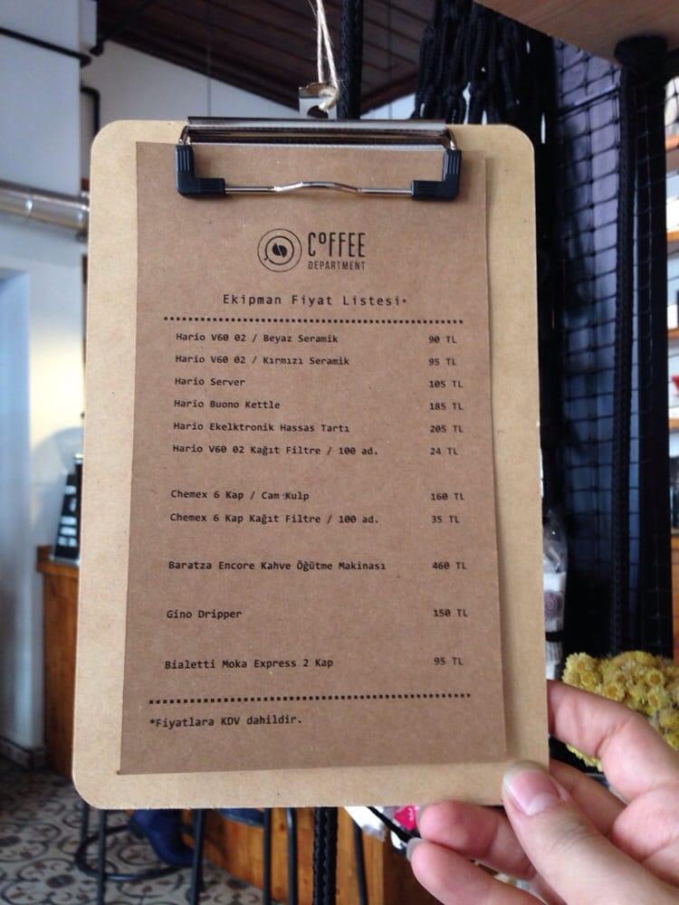 Menu at Coffee Department, Istanbul, Kürkçü Çeşmesi Sk. No:5
