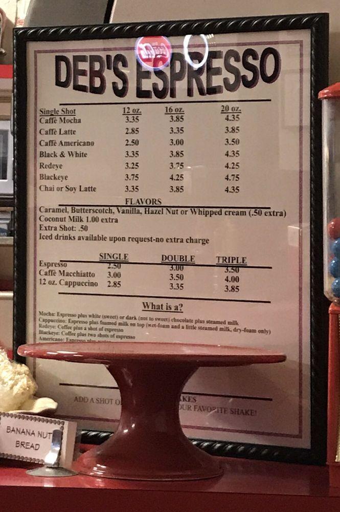 Menu at Deb's restaurant, Redway