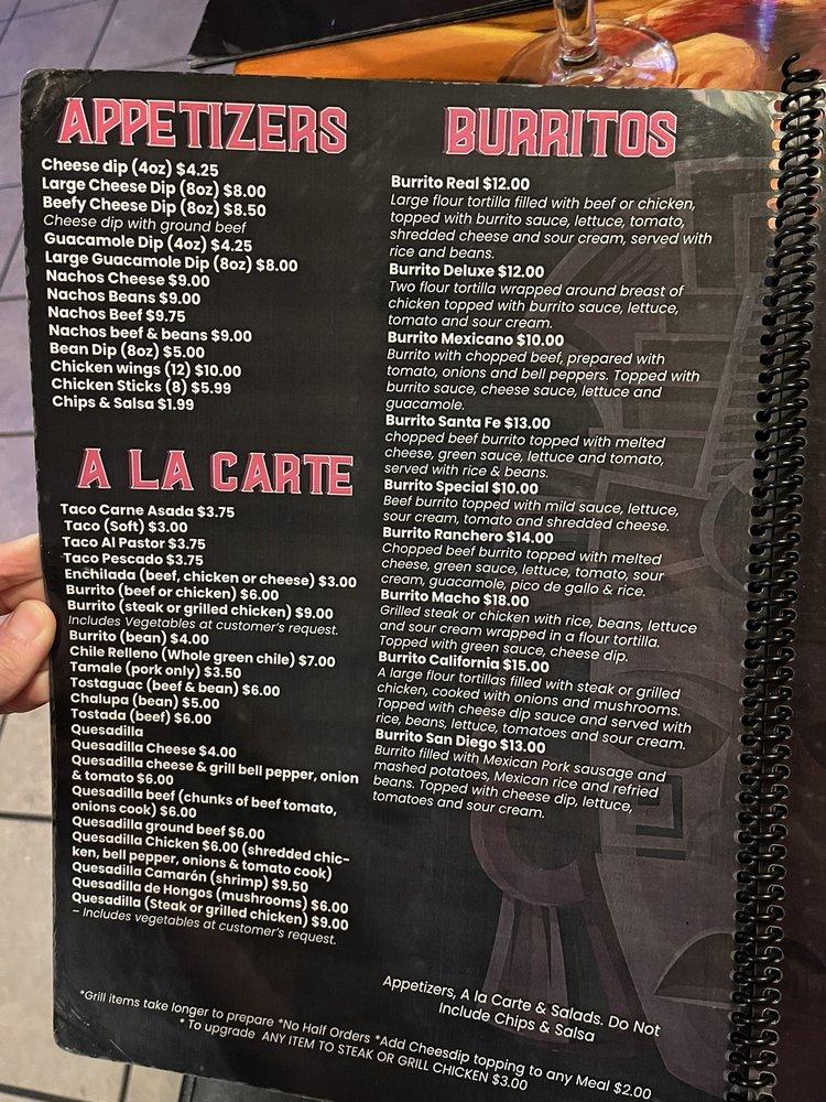Menu at El Olmeca restaurant, Owens Cross Roads, US-431 S