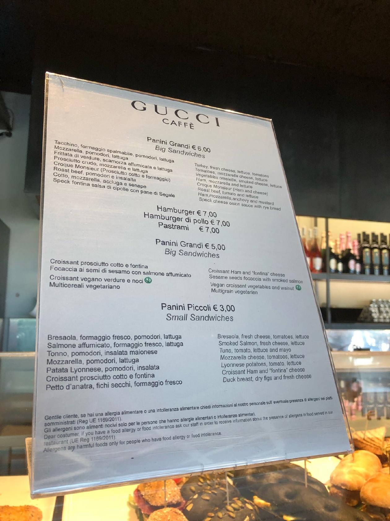 Speisekarte von Gucci Caffè cafe, Leccio
