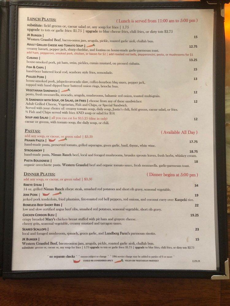Menu at Justin's Kitchen pub & bar, Yuba City