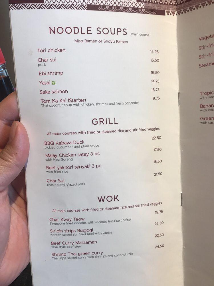 Menu at Kebaya Asian brasserie & bar, Schiphol