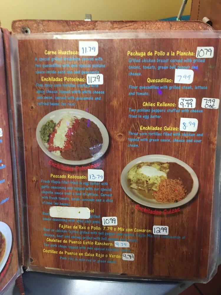 Menu at Los Charros restaurant, East Moline