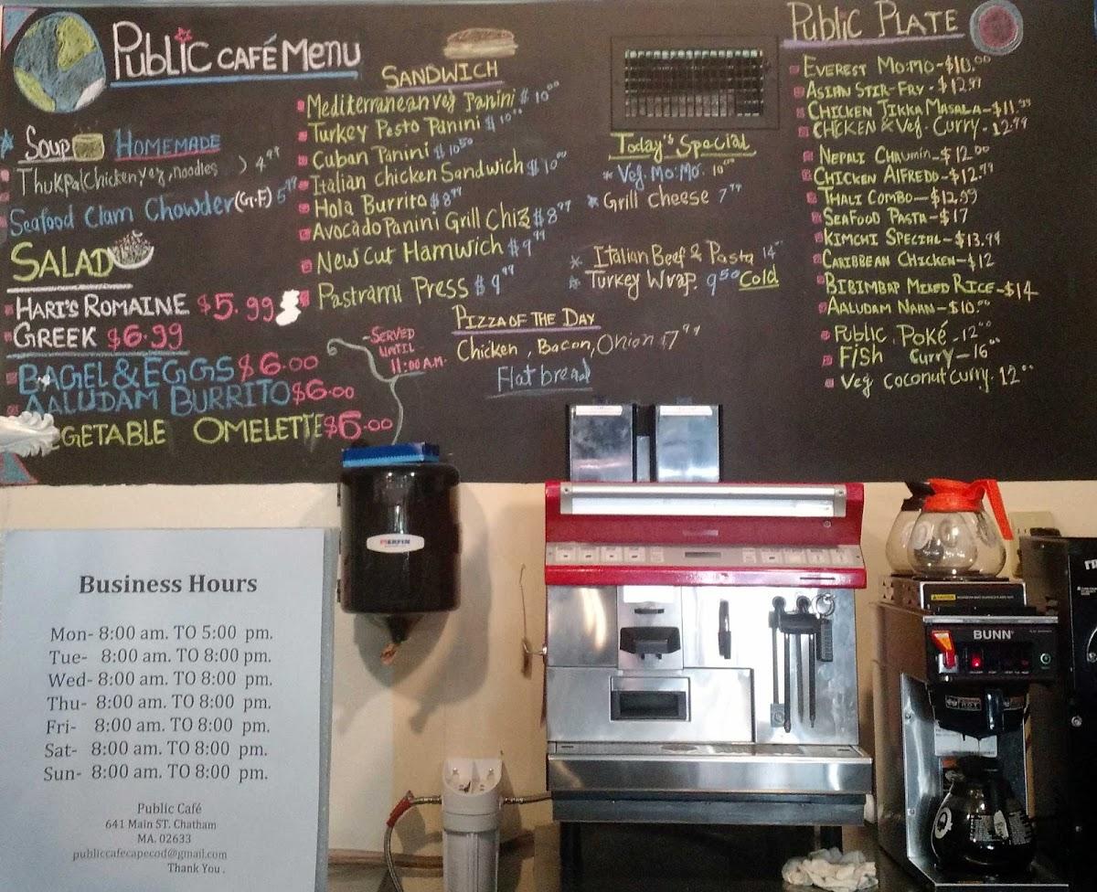 Menu at Public Cafe, Chatham