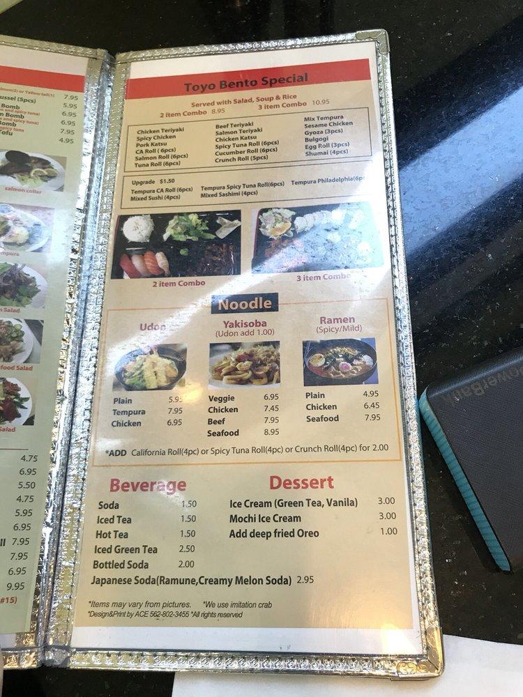 Menu at Toyo Sushi & Roll restaurant, Anaheim