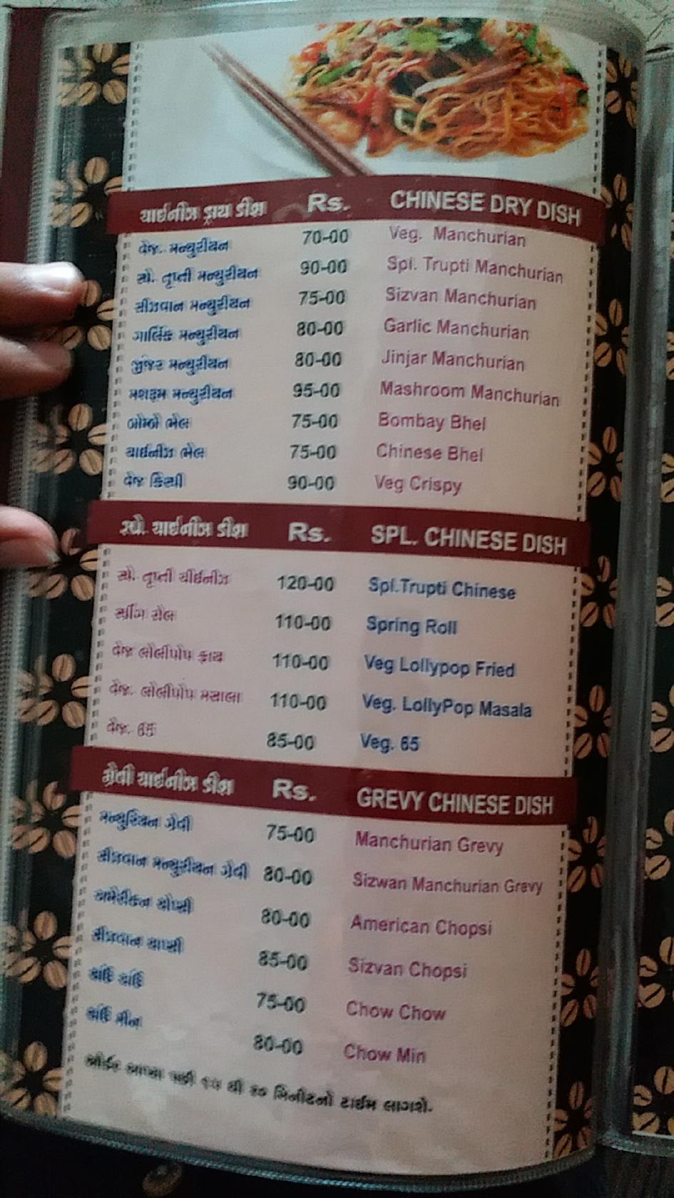Menu at TRUPTI SNACKS, Bilimora, Aakar Complex