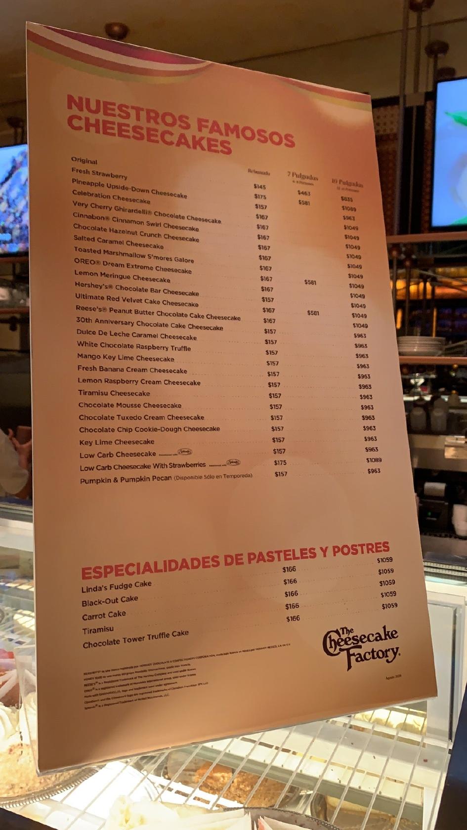 Carta del restaurante The Cheesecake Factory Plaza Satélite, Naucalpan ...