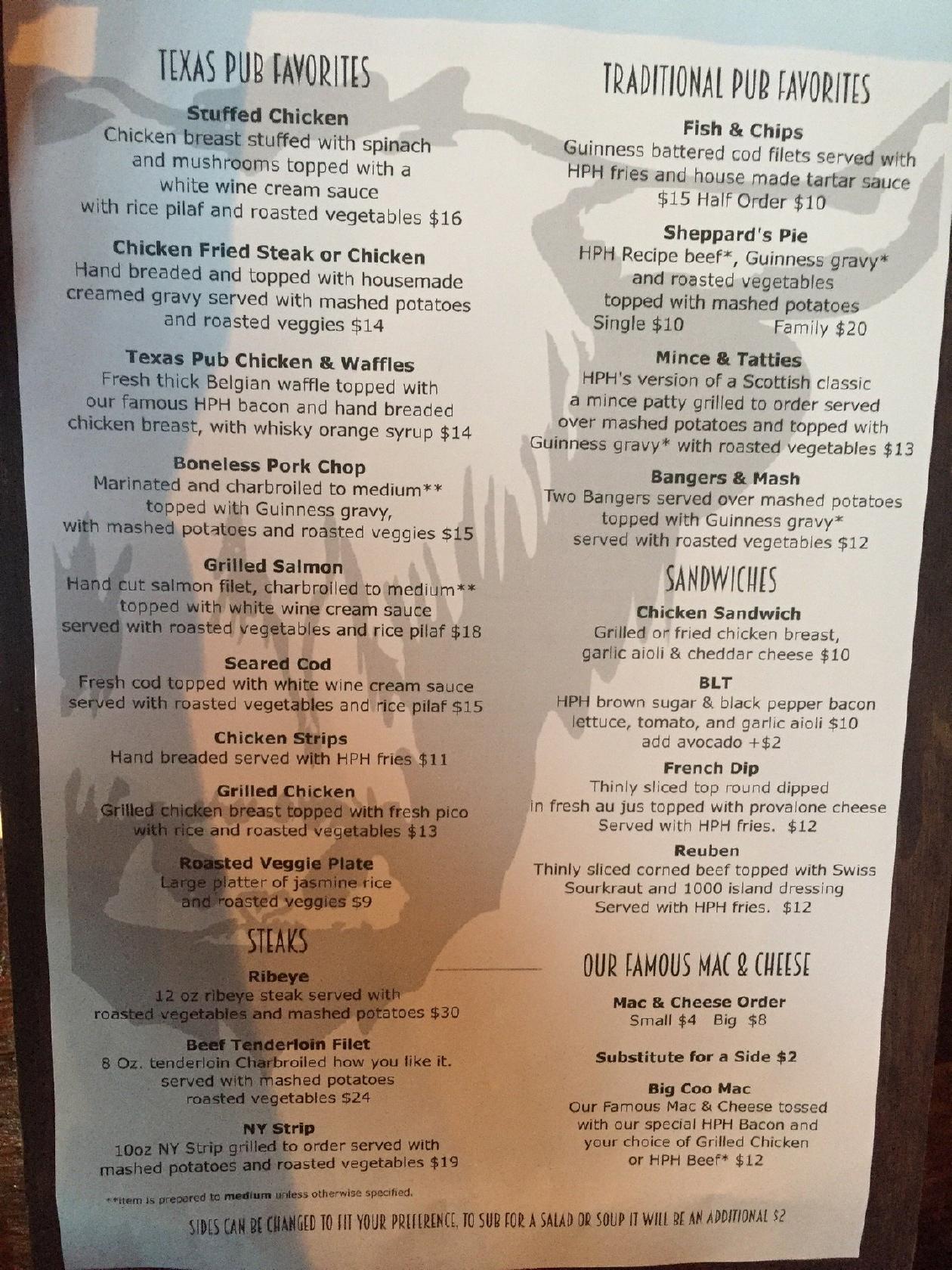Carta de The Highlander Public House, Wichita Falls