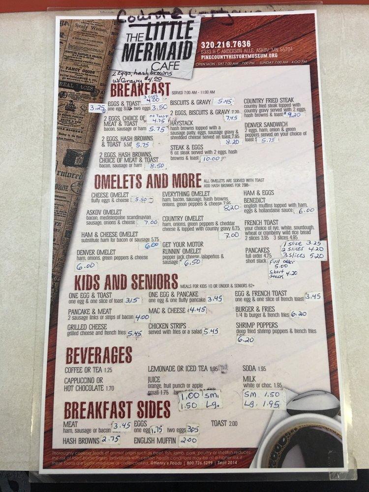 Menu at Little Mermaid Cafe, Askov, H C Andersen Alle