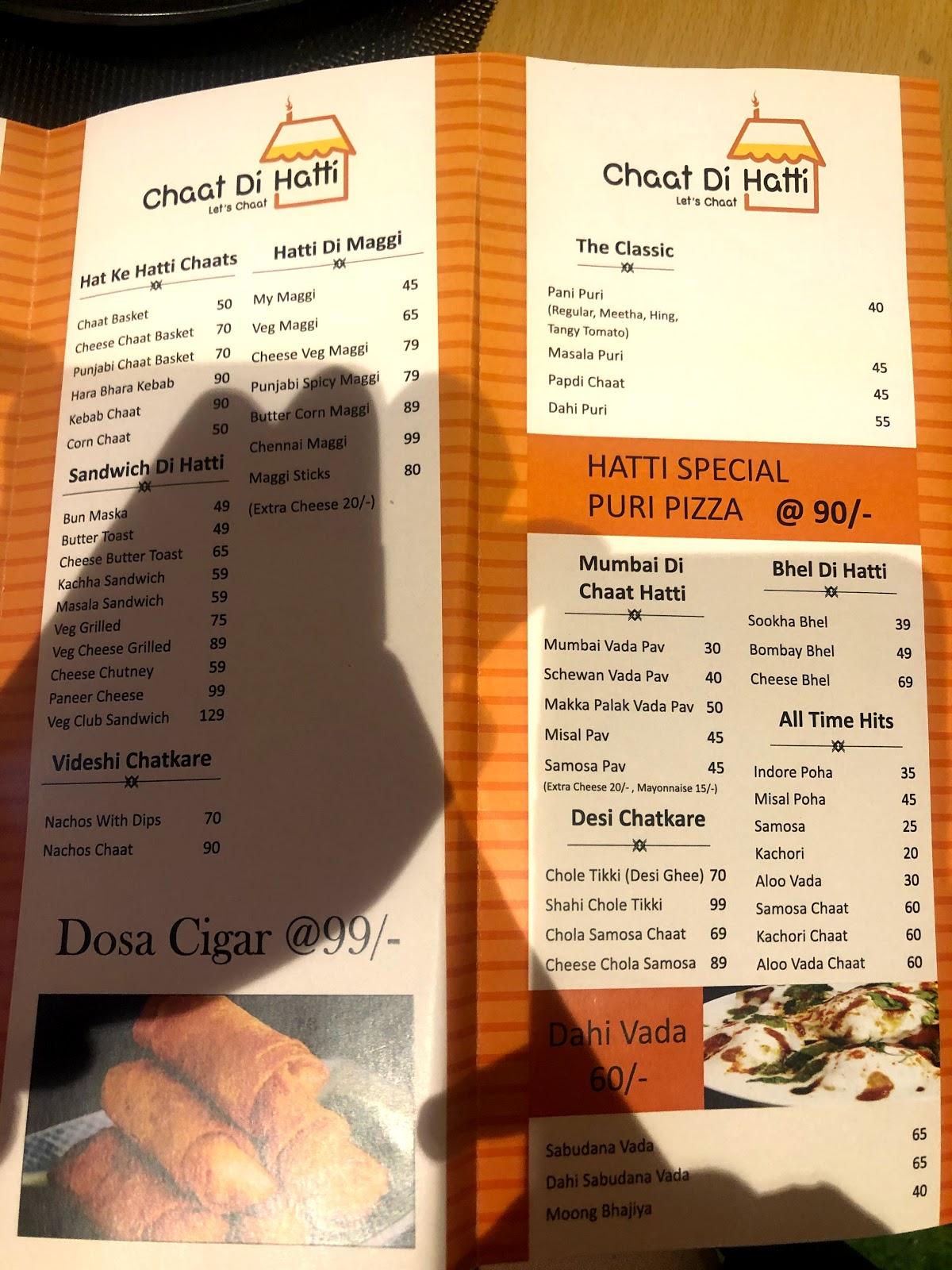 Menu at Oregano, Varanasi