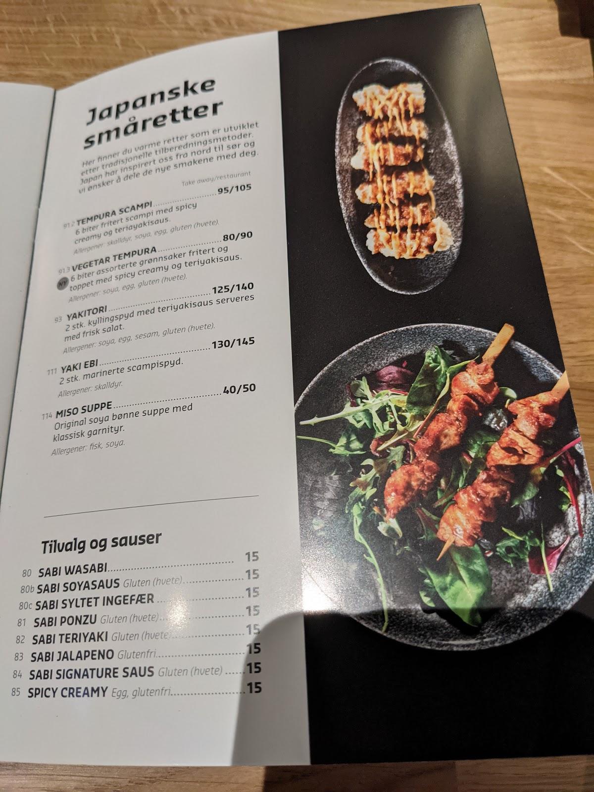 Menu at Sabi Sushi Paradis restaurant, Bergen