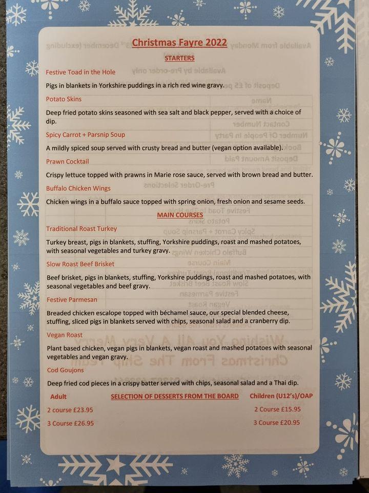 Menu at The Ship Inn pub & bar, Saltburn-by-the-Sea, Saltburn Rd