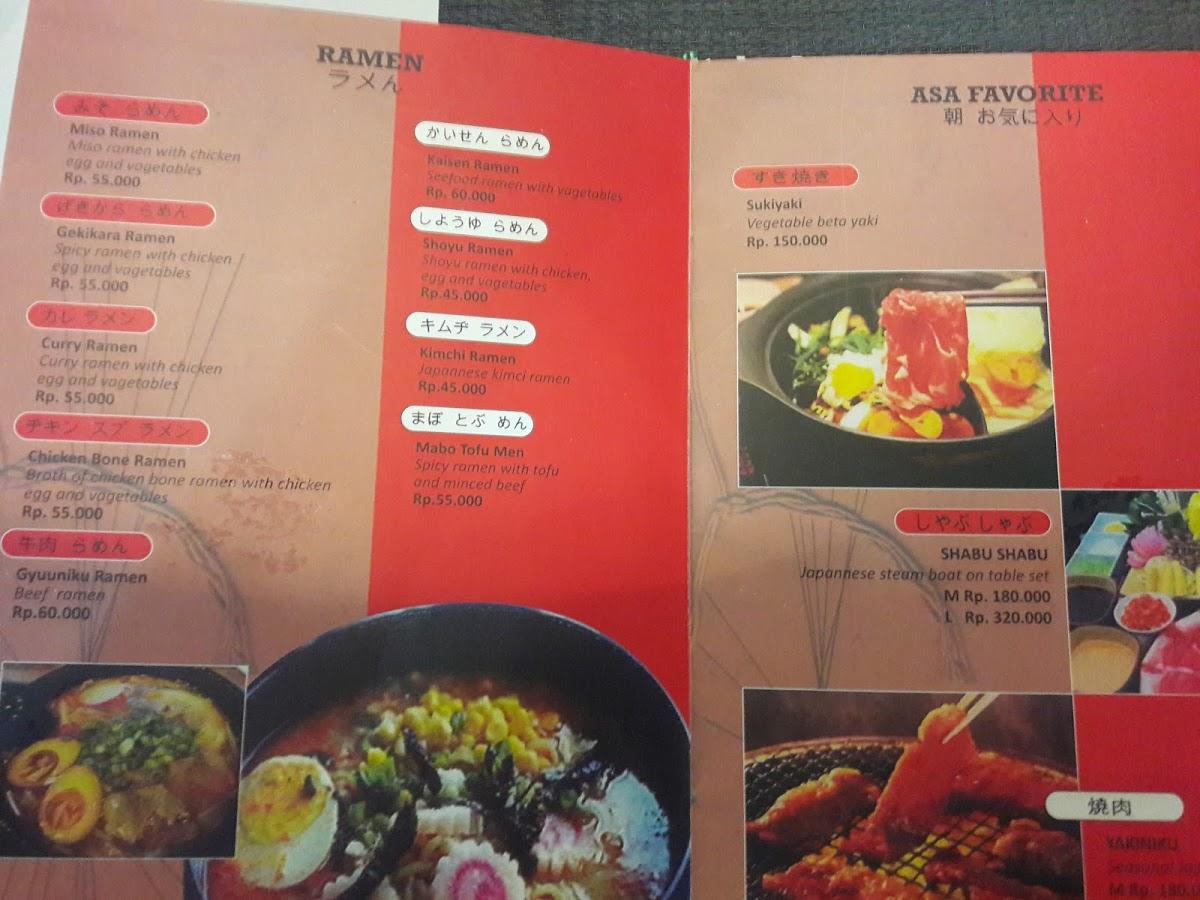Menu at Asa Japanese Restaurant, Cilegon