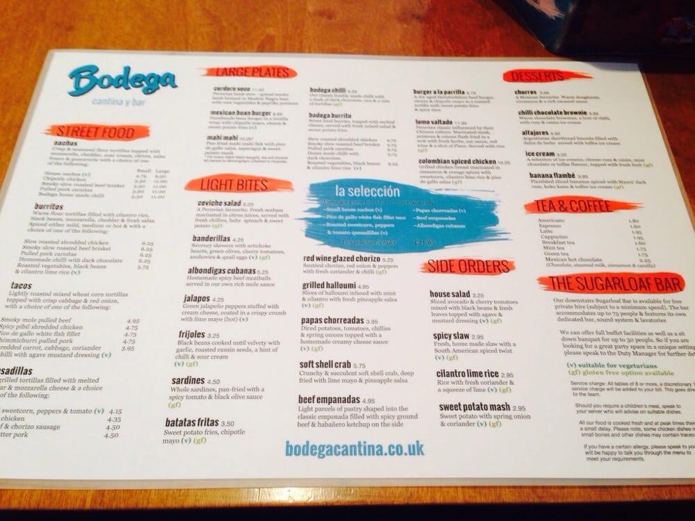 Menu at Bodega Cantina Birmingham pub & bar, Birmingham