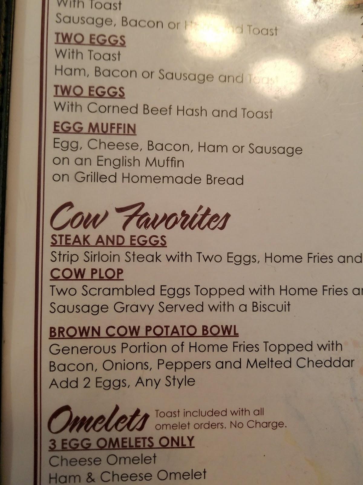 Menu at Brown Cow Restaurant, Newport