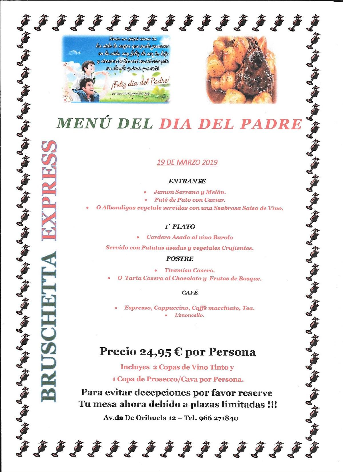 Carta del restaurante Bruschetta Express Italiana, Almoradí