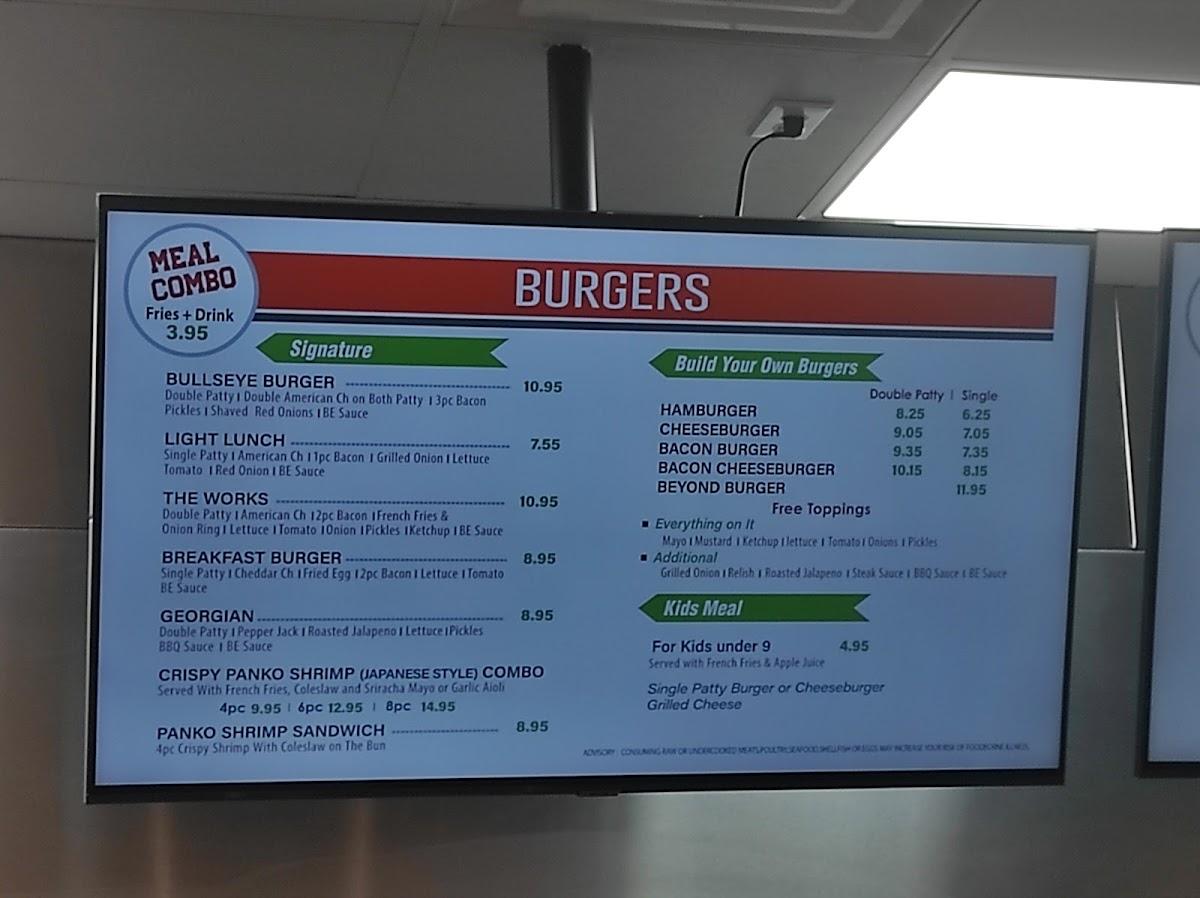 Carta del restaurante Bullseye Burgers & Chicken, Flowery Branch