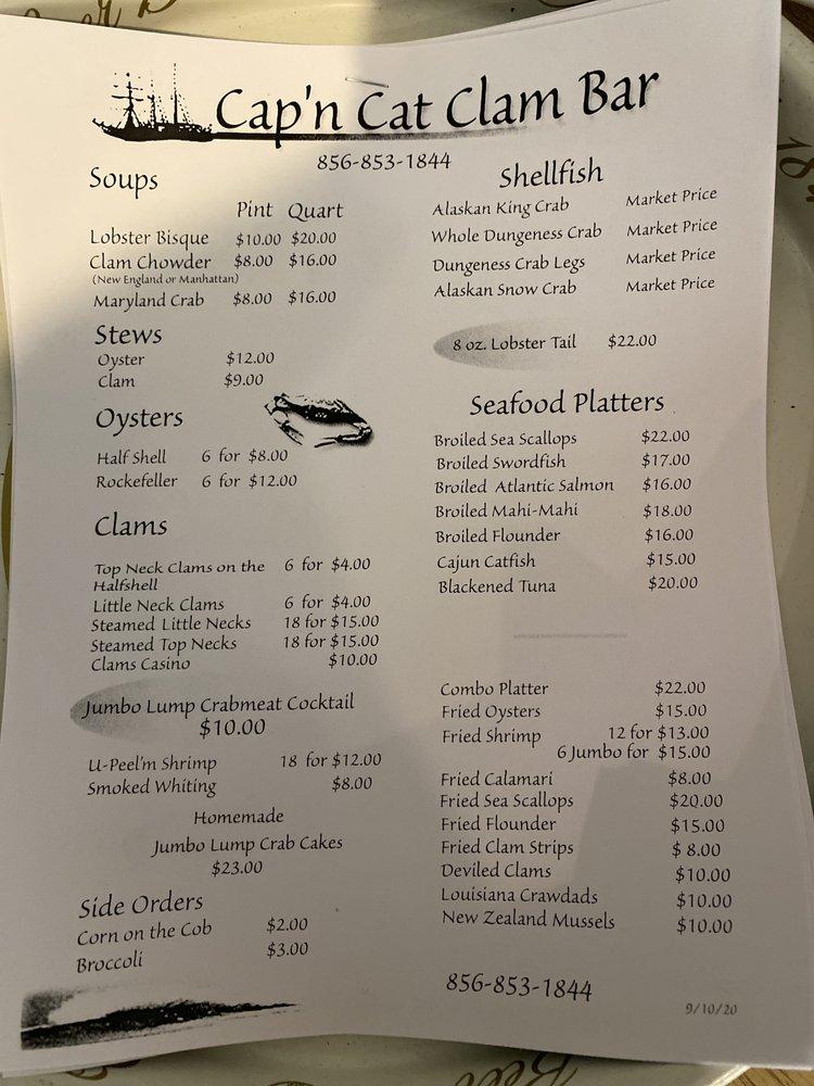 Menu at Cap'n Cats Clam Bar & Tavern, West Deptford