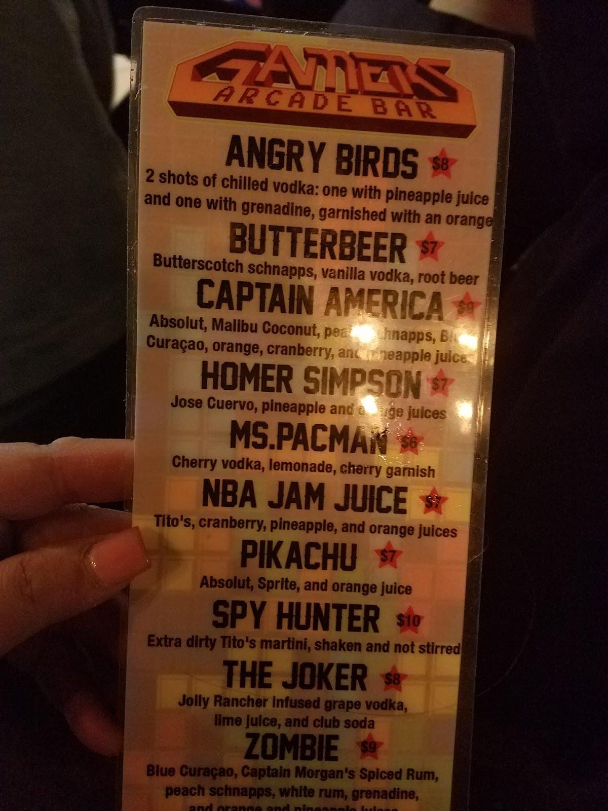 Menu at Gamers Arcade Bar, Spokane