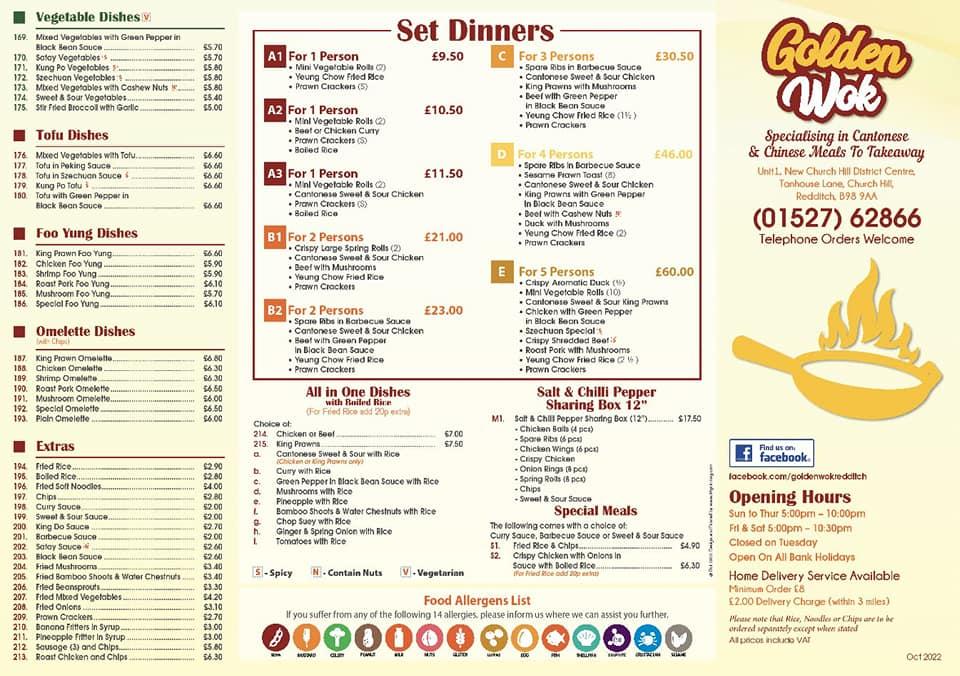Menu at Golden Wok Redditch Redditch restaurant, Redditch