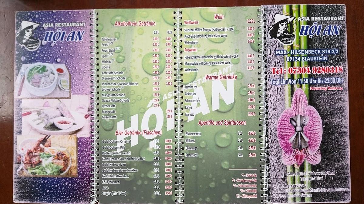 Menu at Hoi An Asia restaurant, Blaustein