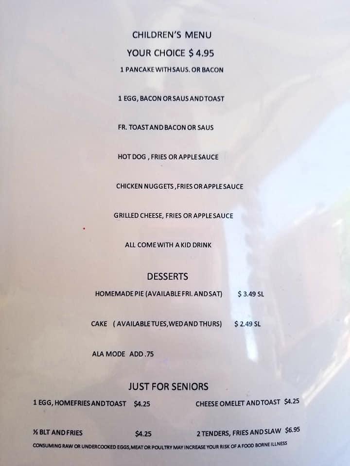 Menu at Over the Rail Diner restaurant, Dennison