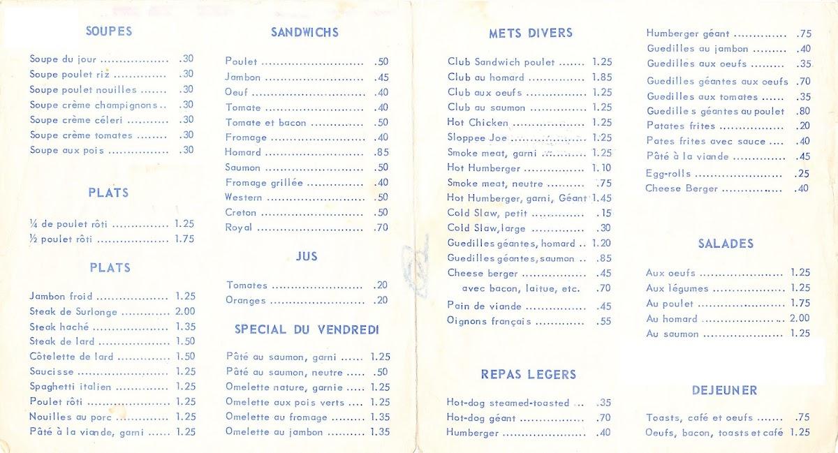 Menu au Restaurant Buffet Royal, Québec