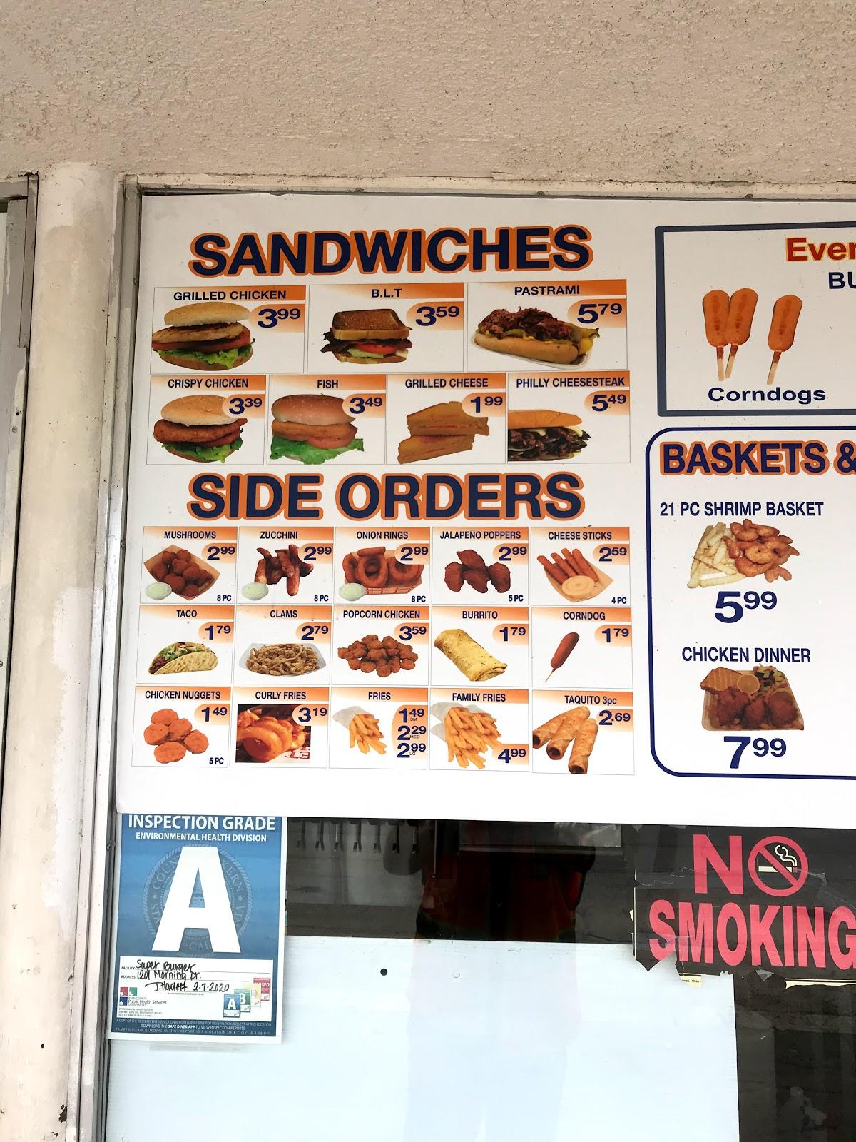 Menu at Super Burger fast food, Bakersfield, Morning Dr
