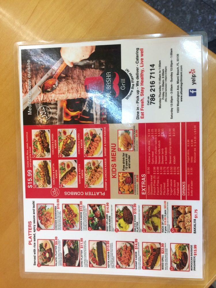 Menu at Al Basha Grill restaurant, Miami Beach