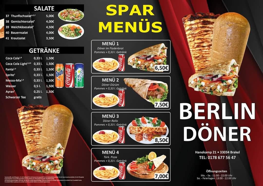 Speisekarte von Berlin Döner Brakel fast Food, Brakel