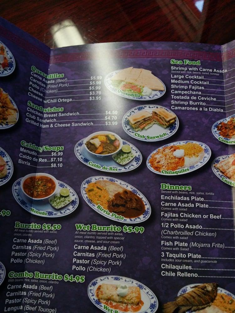Menu at Don Chico's restaurant, Oregon City