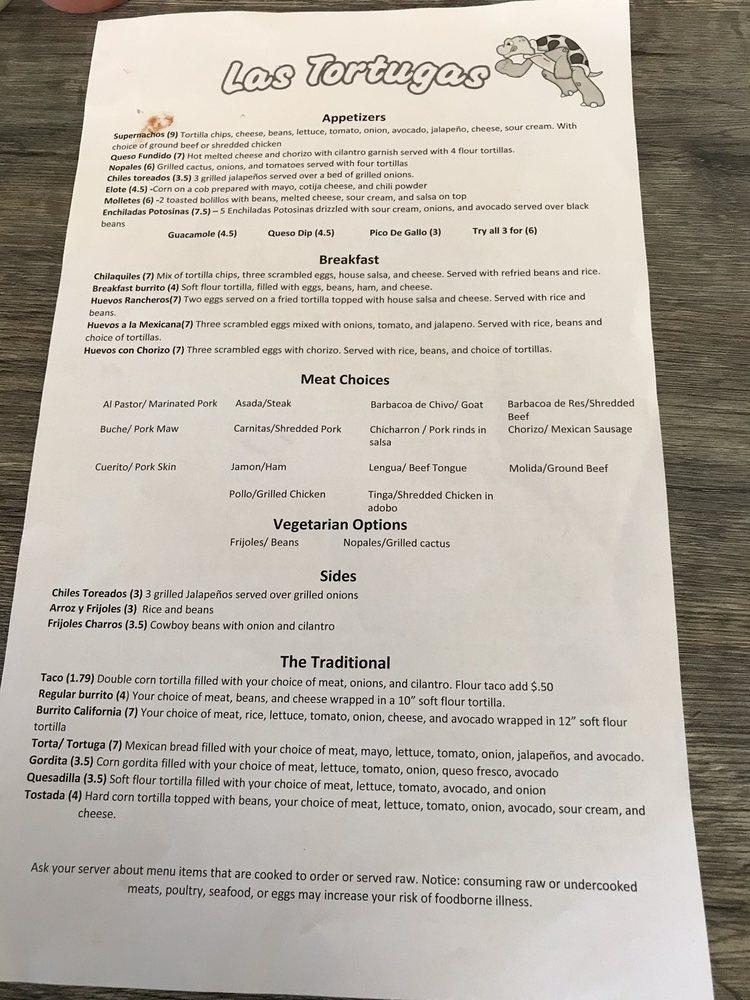 Menu at Las Tortugas Taqueria restaurant, Sterling Heights