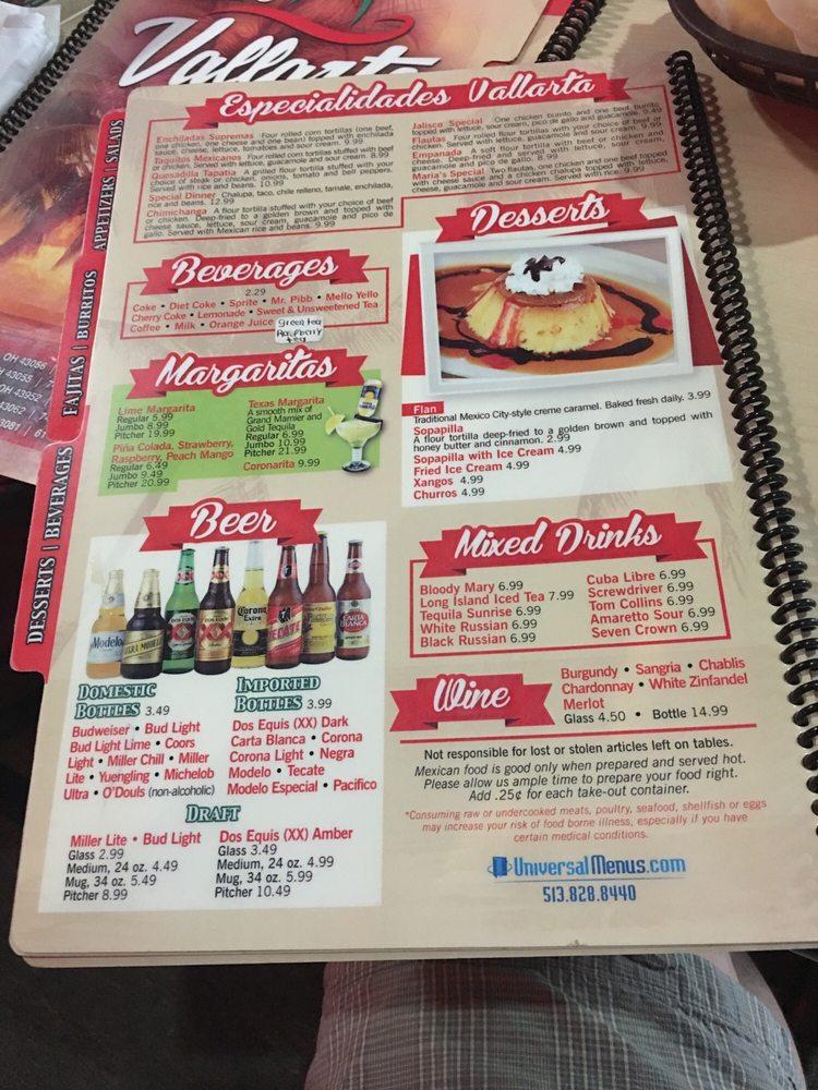 Menu at Puerto Vallarta restaurant, Pataskala, 100 Emswiler Way