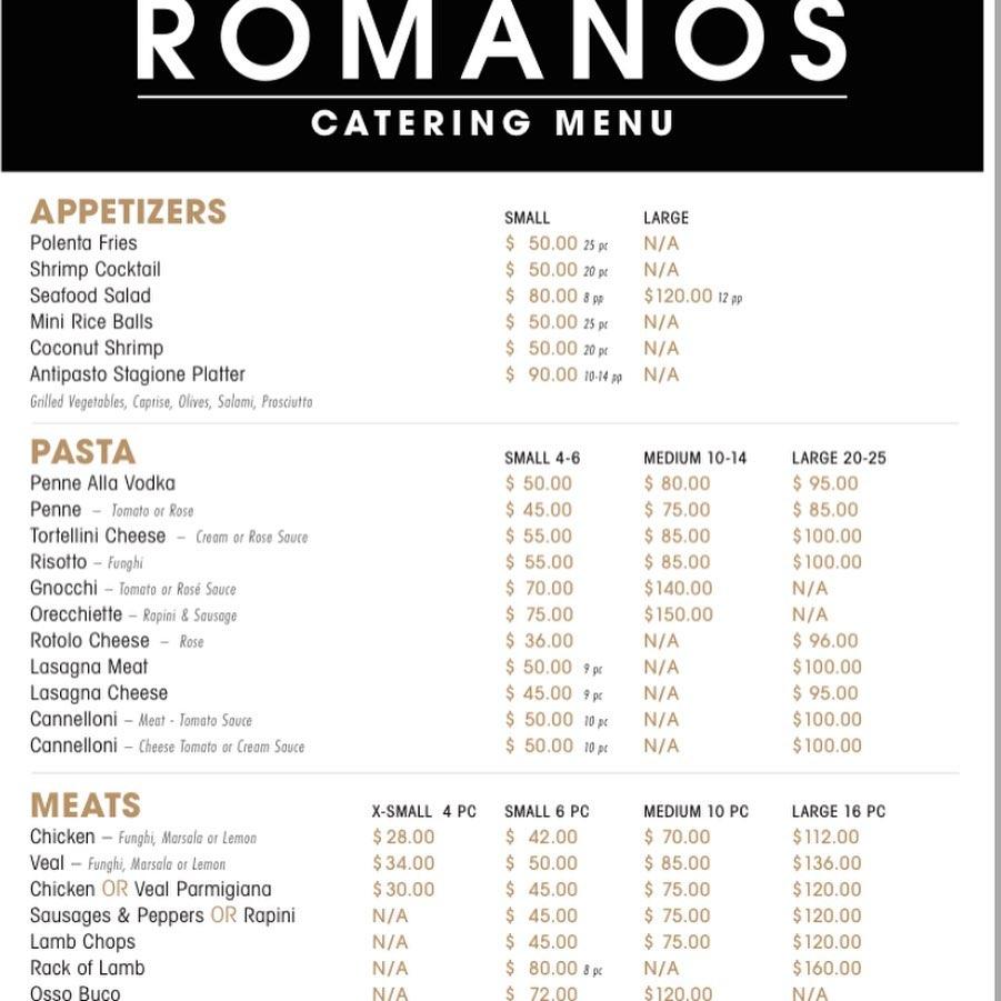 Menu at Romano's Restaurant, Vaughan