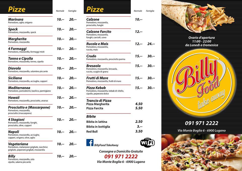Menu da Billy Food, Lugano
