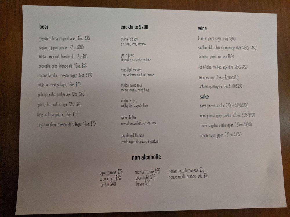 Menu at Chubby Noodle Cabo restaurant, Cabo San Lucas