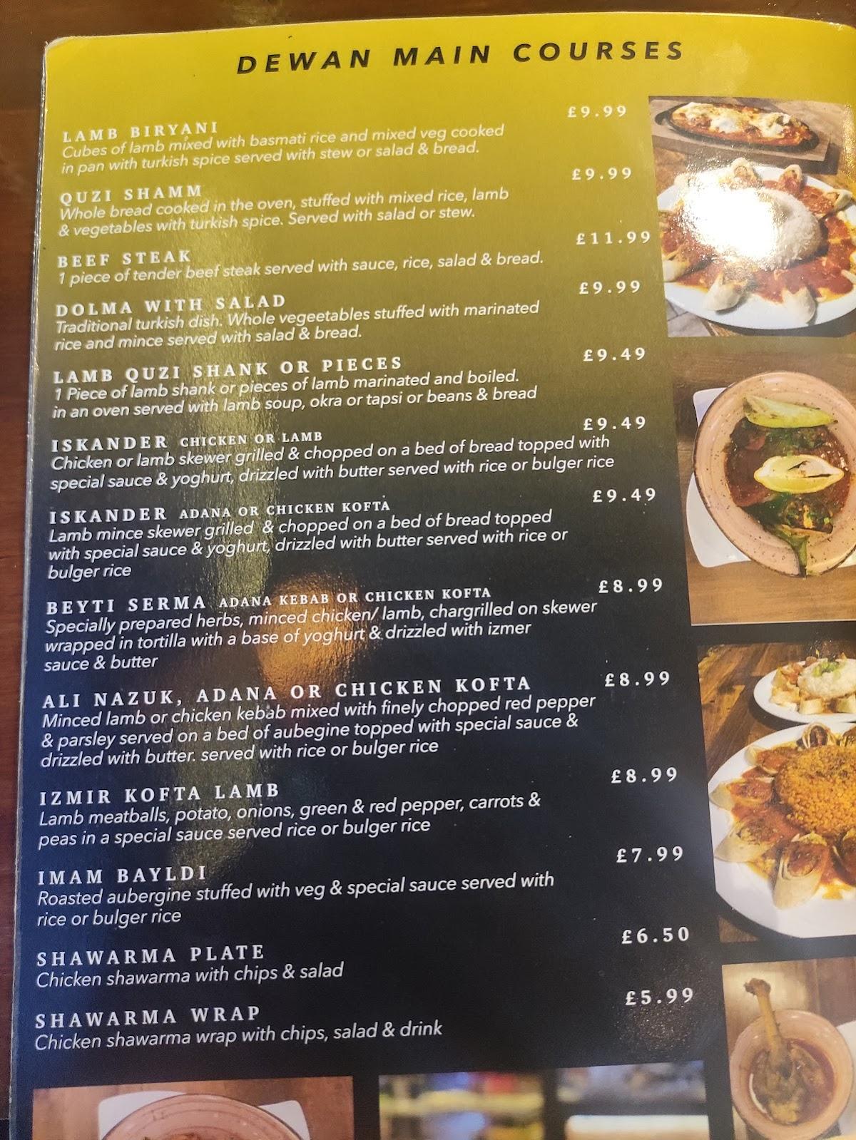 Menu at Dewan Restaurant, Leeds