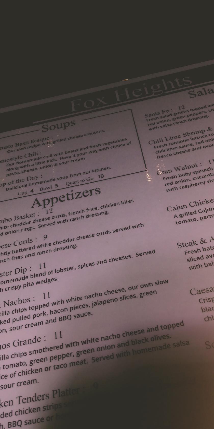 Menu at Fox Heights Pub & Grill, Green Bay