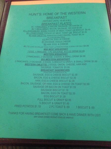 Menu at Hunt's Dairy Bar, Park Hills, E Main St